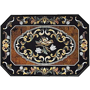 48" x 30" Inch Black Marble Dining Table/Coffee Table Italian Pietra Dura Design Outdoor Indoor Table, Office Table, Conference Table