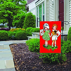 Happy Valentine's Day Garden Flag - Retro Valentines Day Yard Flag - Valentines Day Garden Flags 12x18 Double Sided - Red Vintage Garden Flag Design by Jolly Jon