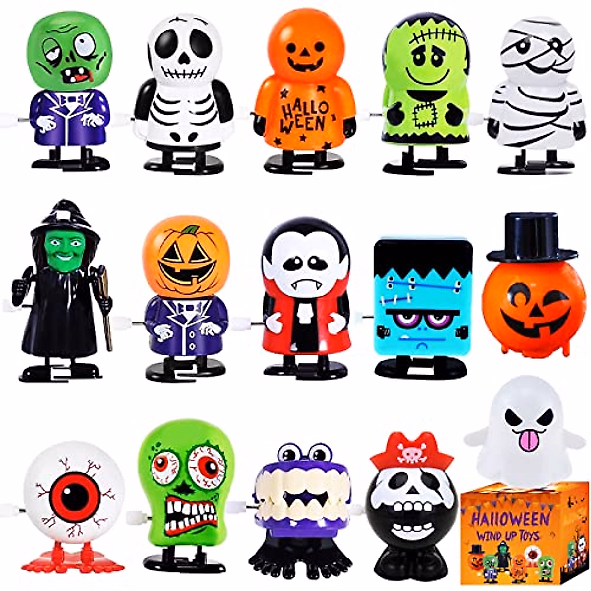 Dokeawo Halloween Wind Up Toys, 15 Pcs Halloween Toys Halloween Goody Bag Filler Novelty Jumping and Walking Toys Trick or Treat Bags Supply for Child Kids Party Favors