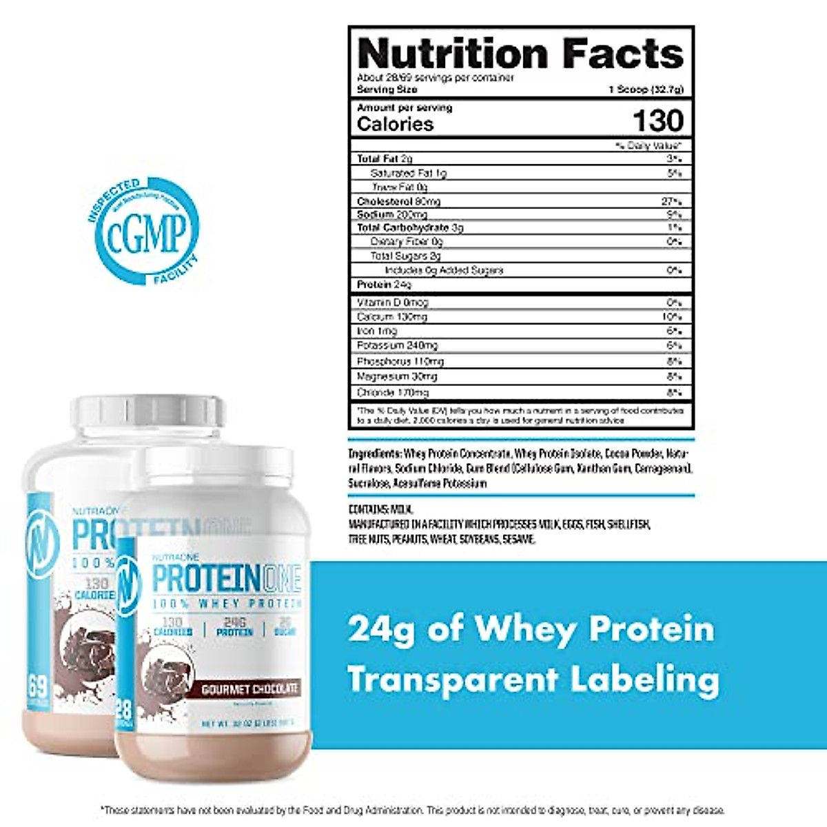 NutraOne ProteinOne Whey Protein Promote Recovery and Build Muscle with a Protein Shake Powder for Men & Women (Cookies & Cream, 2 LB)