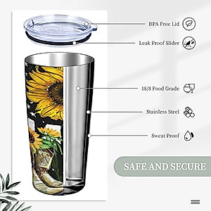 VKKOEWL Sunflower Boots America Flag Stainless Steel Insulated Tumbler 20 Oz Travel Water Bottle Coffee Mug Drink Cup With Lid Straw