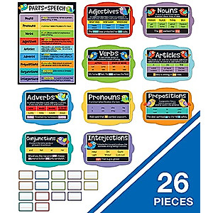 Carson Dellosa Boho Birds Parts of Speech Bulletin Board Set—Parts of Speech Chart and Pieces With Definitions and Sentence Examples, Blank Practice Writing Cards, Classroom Boho Decor (26 pc)