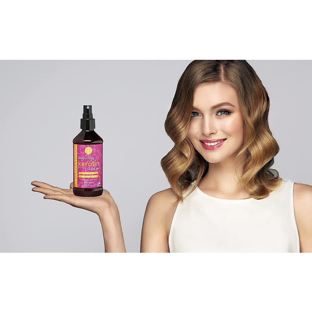 Arganatural Smoothing Keratin Leave-in Conditioner, 8 fl oz / 250 ml Spray Bottle, Smooth & Detangle Frizzy Hair