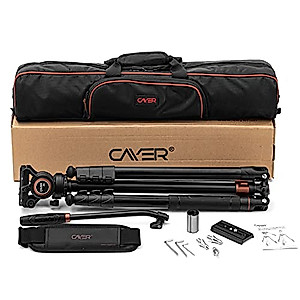 Cayer FP2450 Fluid Head Tripod, 75 inches Aluminium Tripod, 4-Section Compact Camera Tripod Convertible to Monopod for DSLR Camera, Load Capacity up to 13.2 Pounds