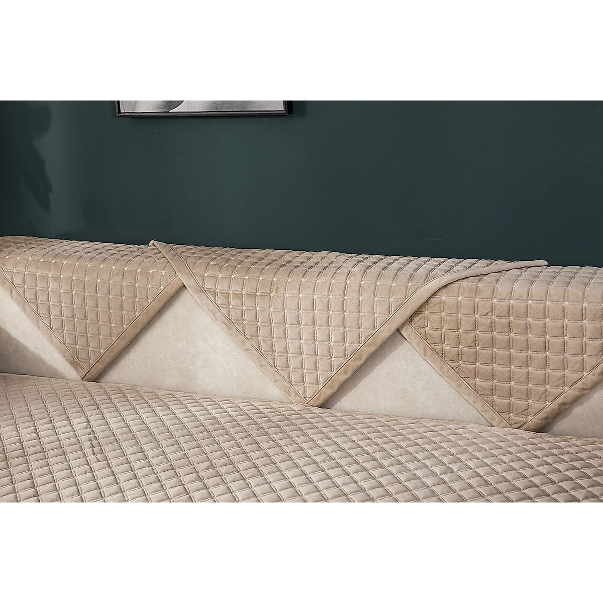 vctops Luxury Velvet Couch Sofa Cover Soft Plush Sectional Couch Covers Plaid Nonslip Sofa Slipcover for Dogs Cats Pet Love Seat Recliner Leather L Shaped, Armrest Backrest Cover (Camel,28"x47")