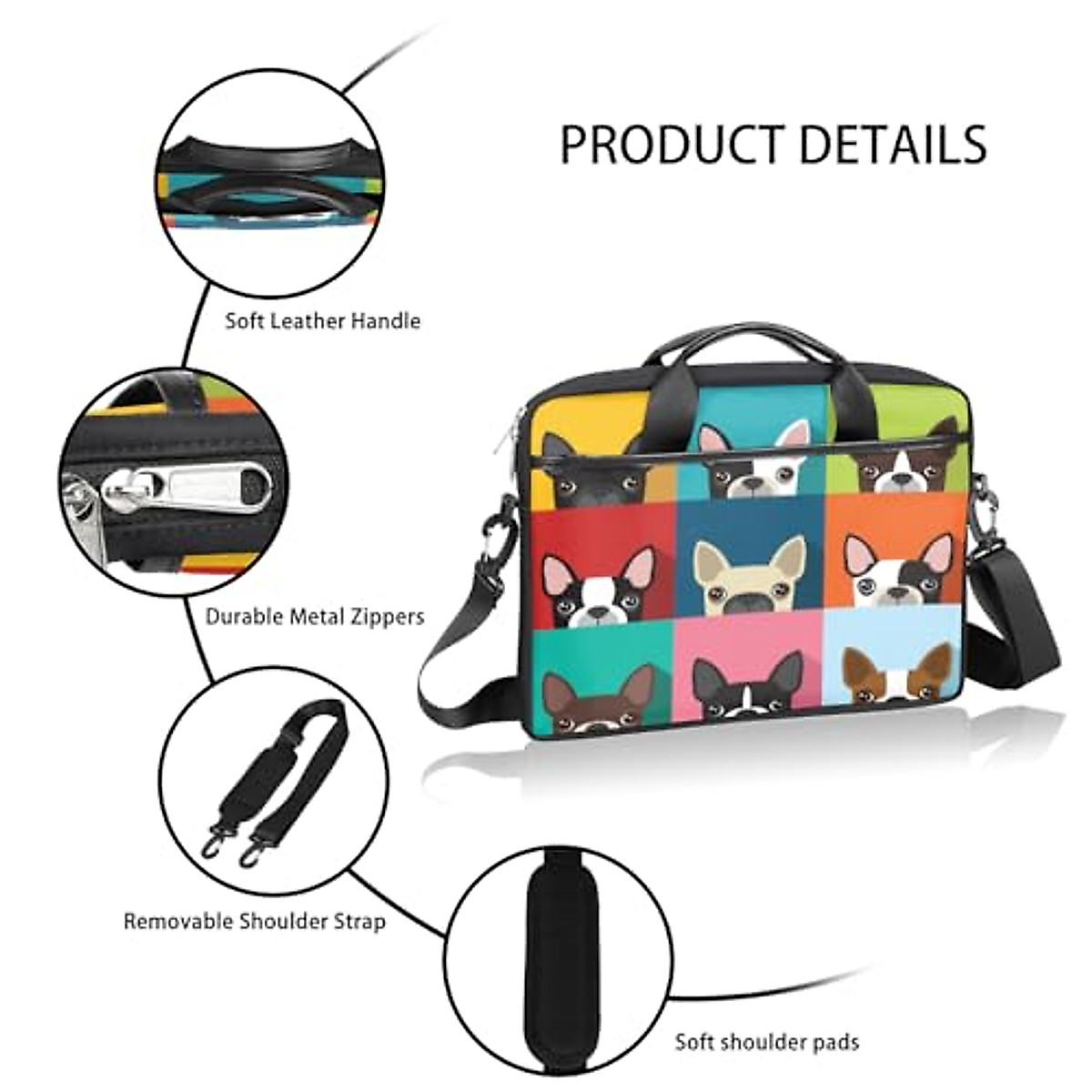 Cute Animal Dogs Laptop Computer Bag Waterproof Shoulder Messenger Bag 13-15 inch Durable Laptop Tote Bag with Shoulder Strap Handle Lightweight Crossbody Briefcase