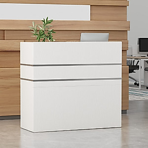 Homsee Modern Reception Desk with 3 Drawers, 1 Door Storage Cabinet & Hutch Shelf, Office Wooden Computer Desk, Writing Study Table PC Laptop Desk, White (47.3" L x 18.3" W x 43.3" H)