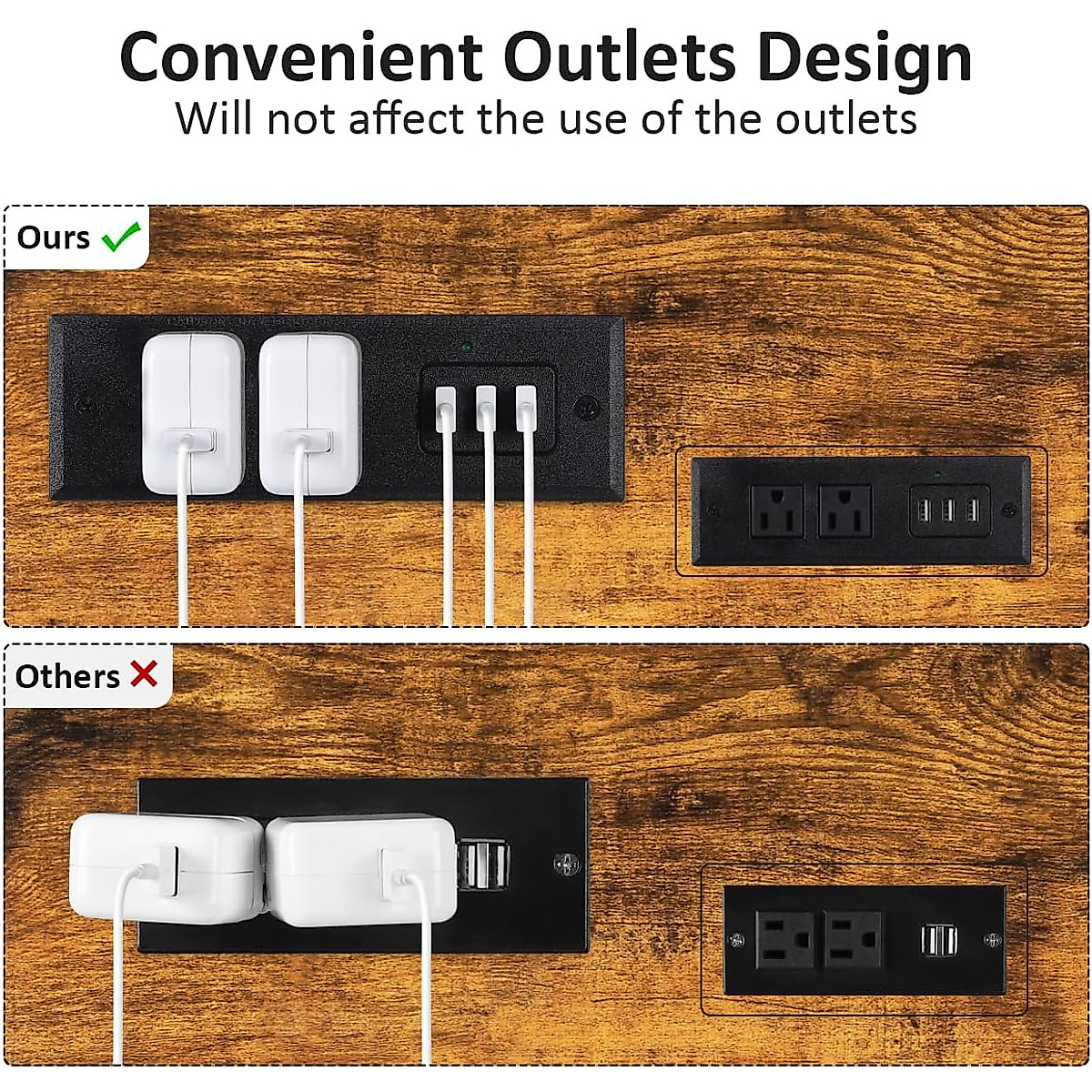 melos Nightstand with Charging Station, 3 Tier End Table with USB Ports & Power Outlets, Narrow Side Table for Small Spaces, Bedside Tables for Bedroom, Living Room, Rustic Brown