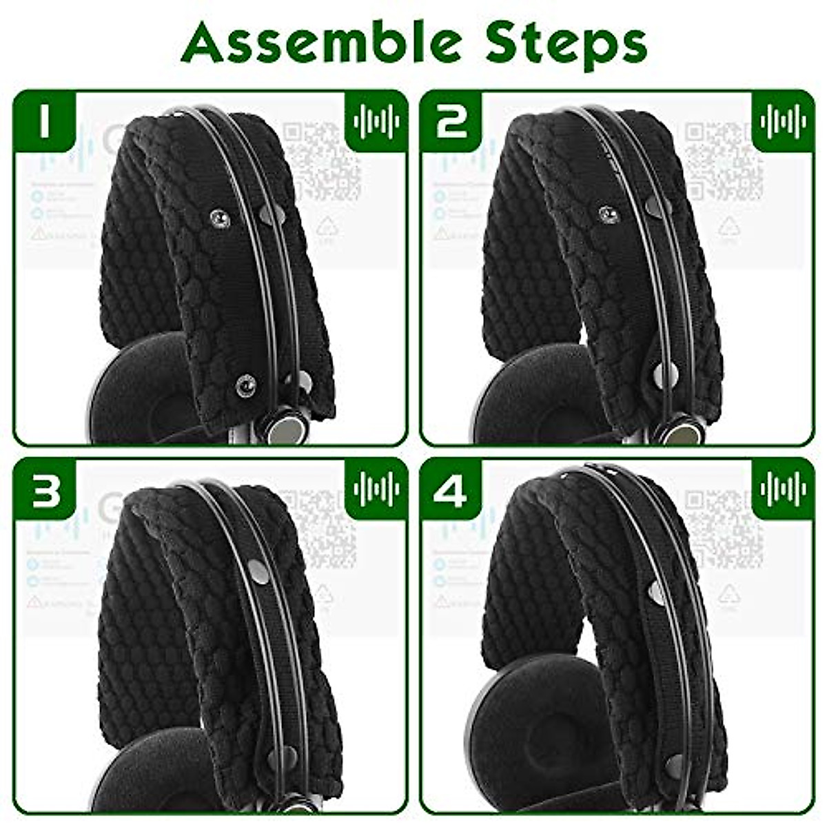 Geekria Knit Fabric Headband Cover Compatible with Logitech, Turtle Beach, Panasonic, AKG, Sennheiser, Sony Headphones, Head Cushion Pad Protector, Replacement Repair Part (Black)