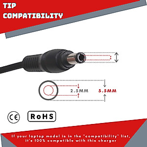 Laptop Charger AC Adapter Compatible with Toshiba Satellite C655 C850 C50 L755 C855 L655 L745 P50 C855D; Toshiba Portege Z30 Z930 Z830; Satellite Radius 14 15 Power Supply Cord -19V 3.42A 65W