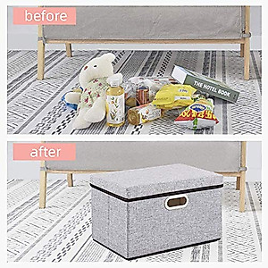 Foldable Fabric Storage Bins with Lids [3-Pack]with Removable Lid and Handles Fashionable Decorative Collapsible Linen Storage Box Used For Clothes Toys Books Home Closet Bed room Office