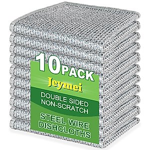 Jeymei 10pcs Non Scratch Wire Dishcloth Multipurpose Wire Dishwashing Rag for Wet and Dry,Metal Scrubbers for Cleaning Dishes,Dual-Sided Kitchen Cleaning Cloth with Mesh,Cleaning Tool for Pot, Blue