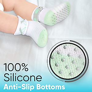 Hula Home 6-Pack Luxury Organic Cotton Blend Terry Anti-Slip Baby Socks for Infants 6-12 Months Boys and Girls, Fold-Over Cuffs and Anti-Skid Non-Slip Grips, Eco-Friendly Frustration-Free Packaging