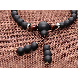 COAI Tibetan 108 Mala Beads Red Tiger Eye Matte Onyx Stone Wrap Bracelet Necklace