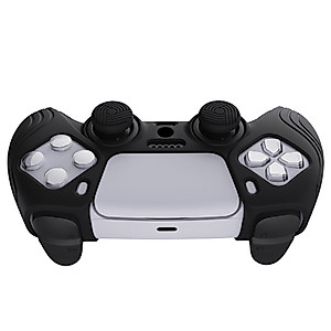 eXtremeRate PlayVital Samurai Edition Black Anti-Slip Controller Silicone Skin for ps5, Ergonomic Soft Rubber Protective Case for ps5 Controller with Black Thumb Stick Caps