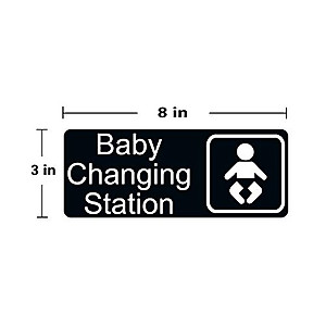 New Baby Changing Station Sign, 8 x 3 in with English and Symbol, Black for Men, Women, Unisex