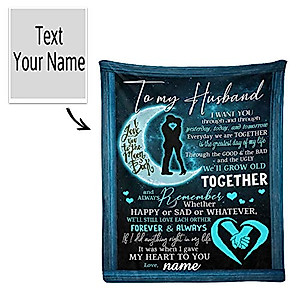 CUXWEOT Custom Blanket with Name Text Personalized to My Husband Soft Fleece Throw Blanket for Gifts (50 X 60 inches)