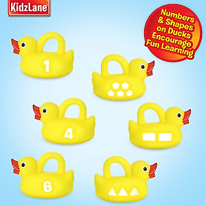 Kidzlane Bathtub Toys Fishing Game - 1 Toy Fishing Pole and 6 Rubber Ducks - Teaches Numbers & Shapes - Great Learning bath toy for Babies, Toddlers & Kids
