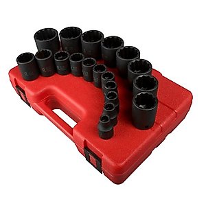 Sunex 2819 1/2-Inch Drive 12-Point SAE Impact Socket Set, 19 Piece