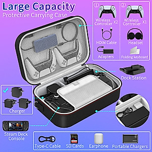 Mooroer Steam Deck Case, 2024 Upgrade Steam Deck Carrying Case, Large Capacity Storage Case for Steam Deck/Steam Deck OLED Console & Accessories, Built-in AC Adapter Charger Storage, Black