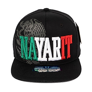 Mexican Hat Mexico State Federal Name Embroidered Snapback Flat Bill Baseball Cap (State-Nayarit) Black