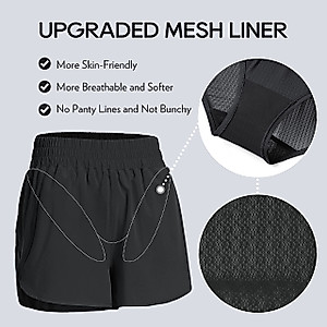 CRZ YOGA Women's High Waisted Running Shorts Mesh Liner - 3'' Dolphin Quick Dry Athletic Gym Track Workout Shorts Zip Pocket Black Medium