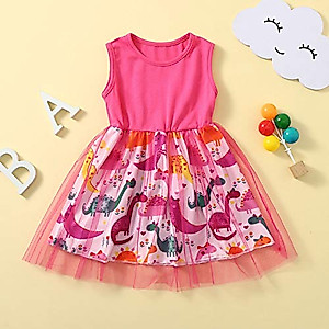 Girls Dress Skirt Toddler Kids Baby Girls Sleeveless Patchwork Dinosaur Party Tulle Princess Dress,for Kids Festival Birthday Gifts(Pink,3-4 Years)