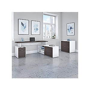 Bush Business Furniture Jamestown L Shaped Desk with Drawers and Lateral File Cabinet, 72W, Storm Gray/White
