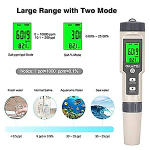 Digital Salinity Tester for Salt Water - Waterproof IP67 Salinity Meter with ATC Large Range 0-200ppt Saltwater Tester for Seawater, Aquariums, Marine Monitoring, and Koi Fish Pond by ORAPXI