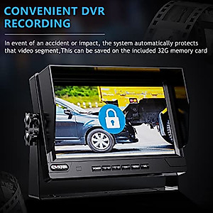 DVKNM RV Backup Camera System 9" AHD IPS Dual Split Monitor 1080P HD Rear View Camera DVR Loop Recording IP69 Waterproof Night Vision for Car RV Trailer Truck Bus Semi etc. (TH102)