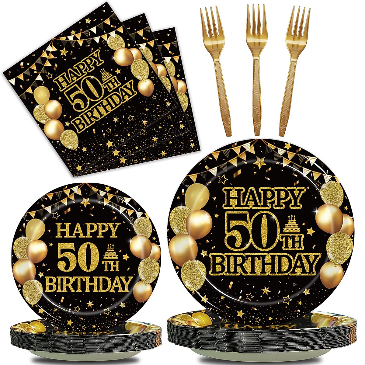 Kepeel 96Pcs 50th Birthday Party Tableware Set, Back in 1975 Birthday Party Decorations Supplies for Men Women Cheers to 50 Years Disposable Paper Plates Napkins Forks Favors, Serve 24