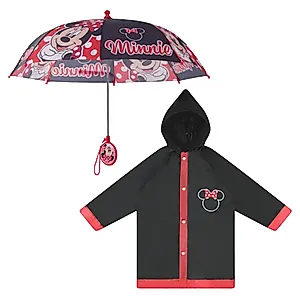Disney girls Disney and Slicker Rainwear Set, Toddler Or Little Girl Rainwear Ages 2-7 Umbrella, Minnie Mouse Black, MEDIUM AGE 4-5 US