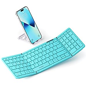 seenda Folding Keyboard with Number Pad, Portable Foldable Bluetooth Keyboard for Travel, Full-Size Rechargeable Keyboard for Laptop Tablet PC Smartphone Windows iOS Android - Green