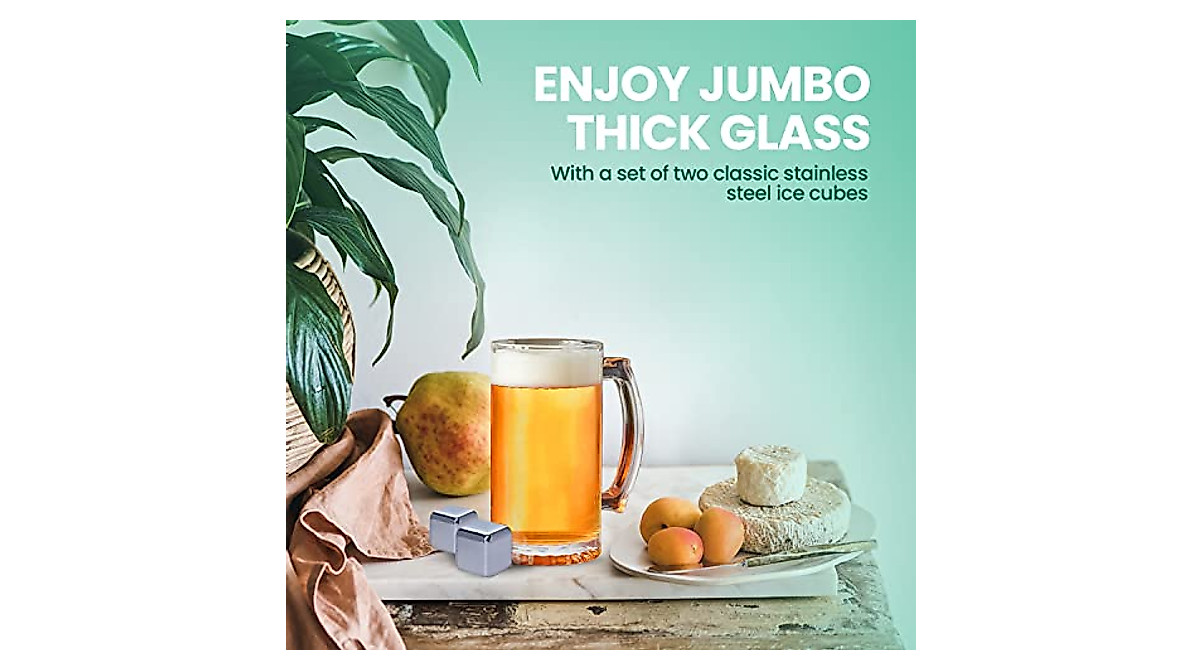 Durable 26 oz Beer Mug with Stainless Steel Ice Cubes