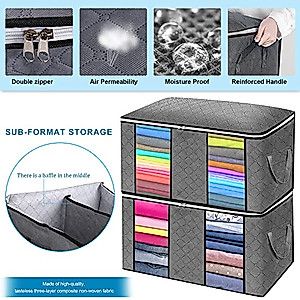 4 Pack Clothes Storage Bag kingdalux Large Capacity Closet Organizer Bins with Reinforced Handle Thick Fabric for Comforters, Blankets, Bedding, with Sturdy Zipper, Double Clear Window & Compartment