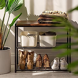 IRIS USA Plastic Modular Basket Bin & Lid, Small, 4-Pack, Stackable Lidded Storage Organizer Bins for-Kitchen-Bathroom and Bedroom, OFF White