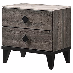 Acme Furniture Avantika Nightstand, Faux Marble & Rustic Gray Oak