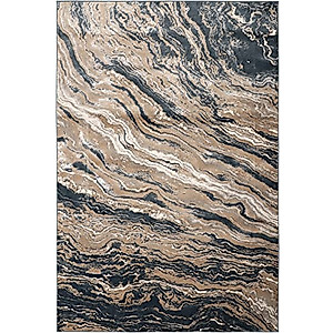 Radiant Homes And Rugs Luxury Waves Blue Modern Abstract Easy-Cleaning Living Room Bedroom Entryway Dining Home Office Area Rug 2' x 3', Blue/Silver