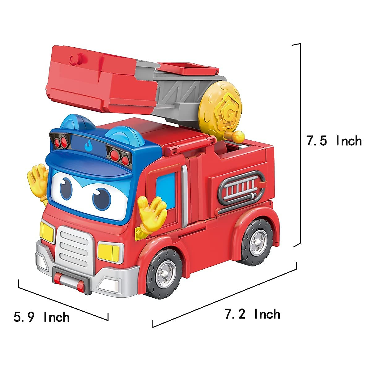 GO GO BUS STOP Fire Truck Action Figure Toy Vehicle Playsets, Cartoon Kids Play Truck with Rescue Ladder, No Sharp Edges, Safe and Durable Materials, Birthday Gift for Boys and Girls