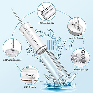 Water Flosser Cordless - ENPULY Portable Water Teeth Cleaner Pick with 3 Cleaning Modes & 5 Pressure Modes, 5 Jet Tips, IPX7 Waterproof, Rechargeable Oral Irrigator for Braces Bridges Tooth Care,White