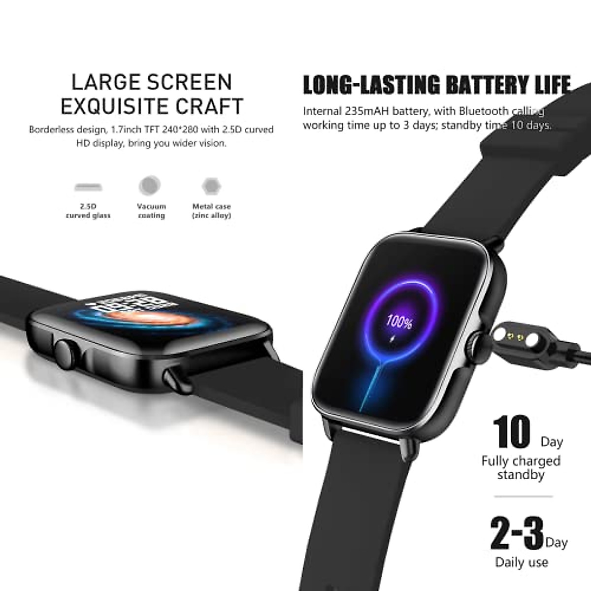 Smart Watch(Call Receive/Dial), Fitness Watch 28 Sport Modes, 1.7'' Smart Watches for Women Men with AI Voice Control Call/Text/Heart Rate/Sleep Monitor, Phone Smartwatch for Android iOS Phones