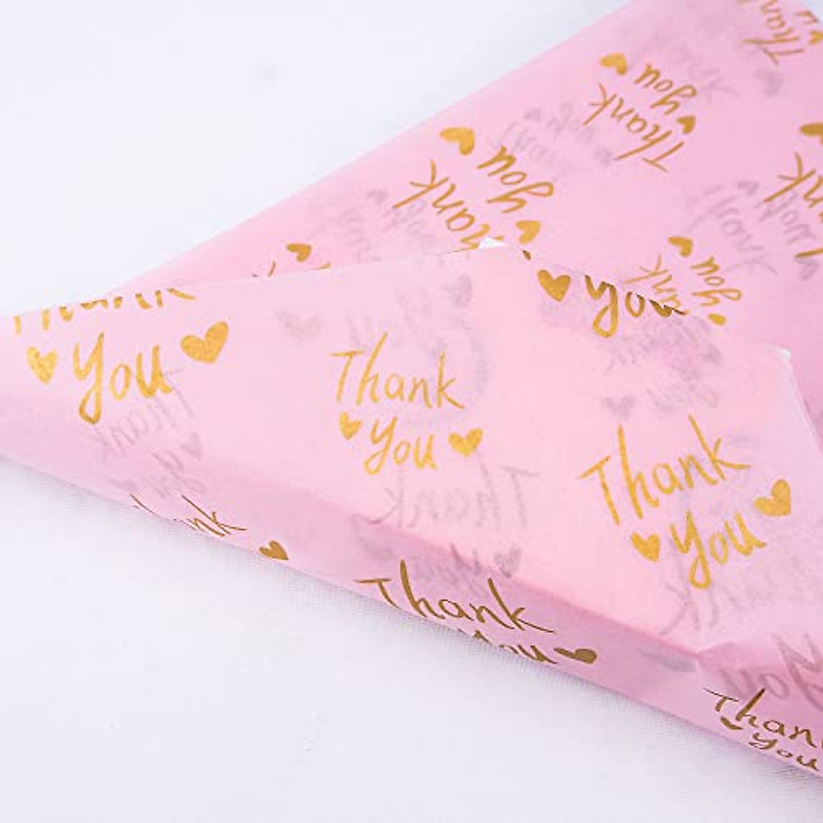 MR FIVE 30 Sheets Large Size Gold Thank You Tissue Paper Bulk,20" x 28",Thank You Tissue Paper for Packaging,Gift Bags,Gift Wrapping Tissue Paper for Graduation,Birthday,Party,Thanksgiving (Pink)