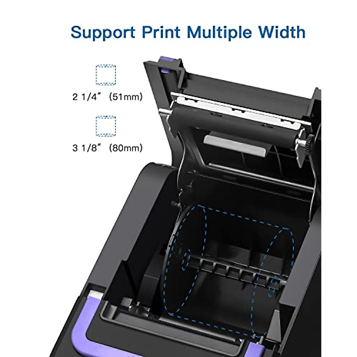 POLONO Receipt Printer, 3 1/8"" 80mm PL330 Thermal Receipt Printer, 300mm/s POS Receipt Printer, 2 1/4"" x 50' Thermal Paper, Receipt Paper Suitable for Many Credit Card Terminals, BPA Free, 50 Rolls