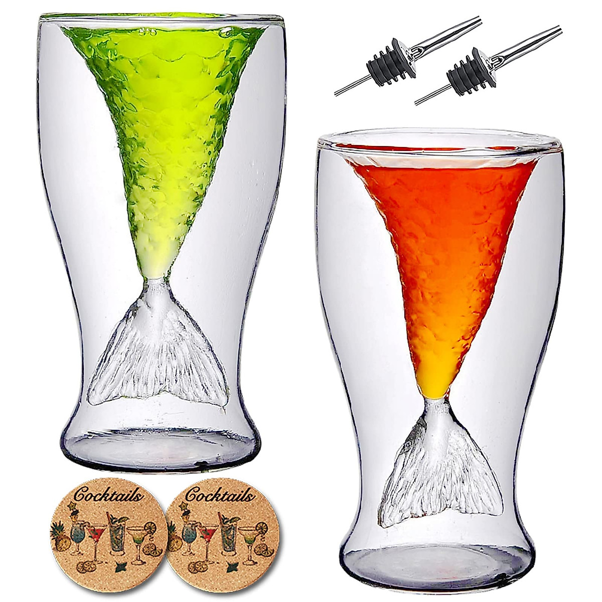 Mermaid Gifts,Set of 2 3OZ shot glasses for Girl & Women,Mermaid Tail Wine Glasses, Novelty Mermaid Shot Glass,for Beer Whiskey Cocktail,Gift for Mermaid Party Favors,Birthday,Christmas,New Year