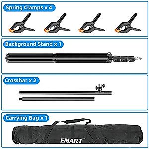 EMART T-Shape Portable Background Backdrop Support Stand Kit 5ft Wide 8.5ft Tall Adjustable Photo Backdrop Stand with 4 Spring Clamps