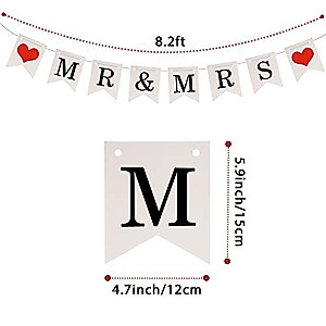 Mr and Mrs Just Married Banner, Wedding Bunting Banner with LED Fairy String Light 8 Flicker Mode, Hanging Sign Garland Pennant Photo Booth Props for Bridal Shower Wedding Engagement Car Party