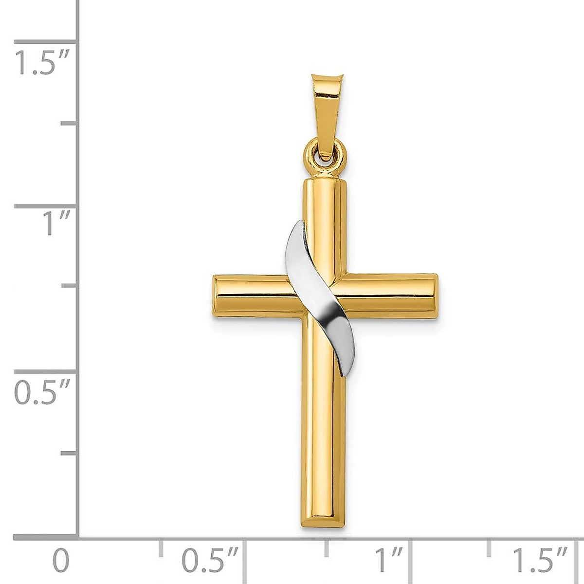 14k Yellow and White Gold Two Tone Cross Charm Pendant - 33mm x 16mm