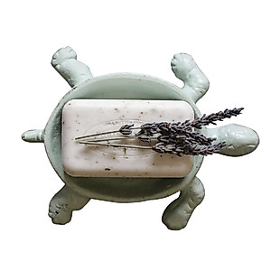 Urban Garage Market UGM Heavy Duty Cast Iron Turtle Soap Dish Holder - Seafoam Green Tortoise Shape - Kitchen Bathroom Laundry Soap Tray - Decorative & Hygienic Soap Container