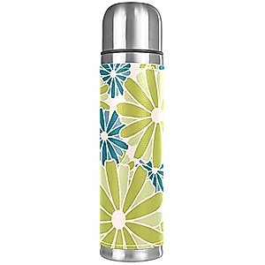 Stainless Steel Leather Vacuum Insulated Mug Flower Thermos Water Bottle for Hot and Cold Drinks Kids Adults 16 Oz