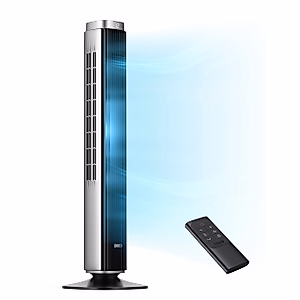 Dreo 42'' Tower Fan with Remote,25 DB Quiet DC Portable Bladeless Fan,90° Oscillating Fans 12H Timer,9 Speeds,4 Modes,LED Display with Touch Control,Standing Floor Fans,Black,DR-HTF005
